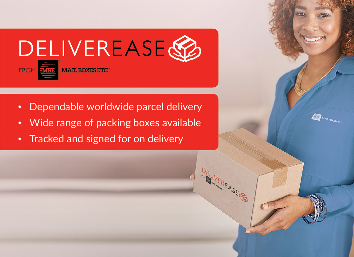Deliverease worldwide parcel delivery Mail Boxes Etc.